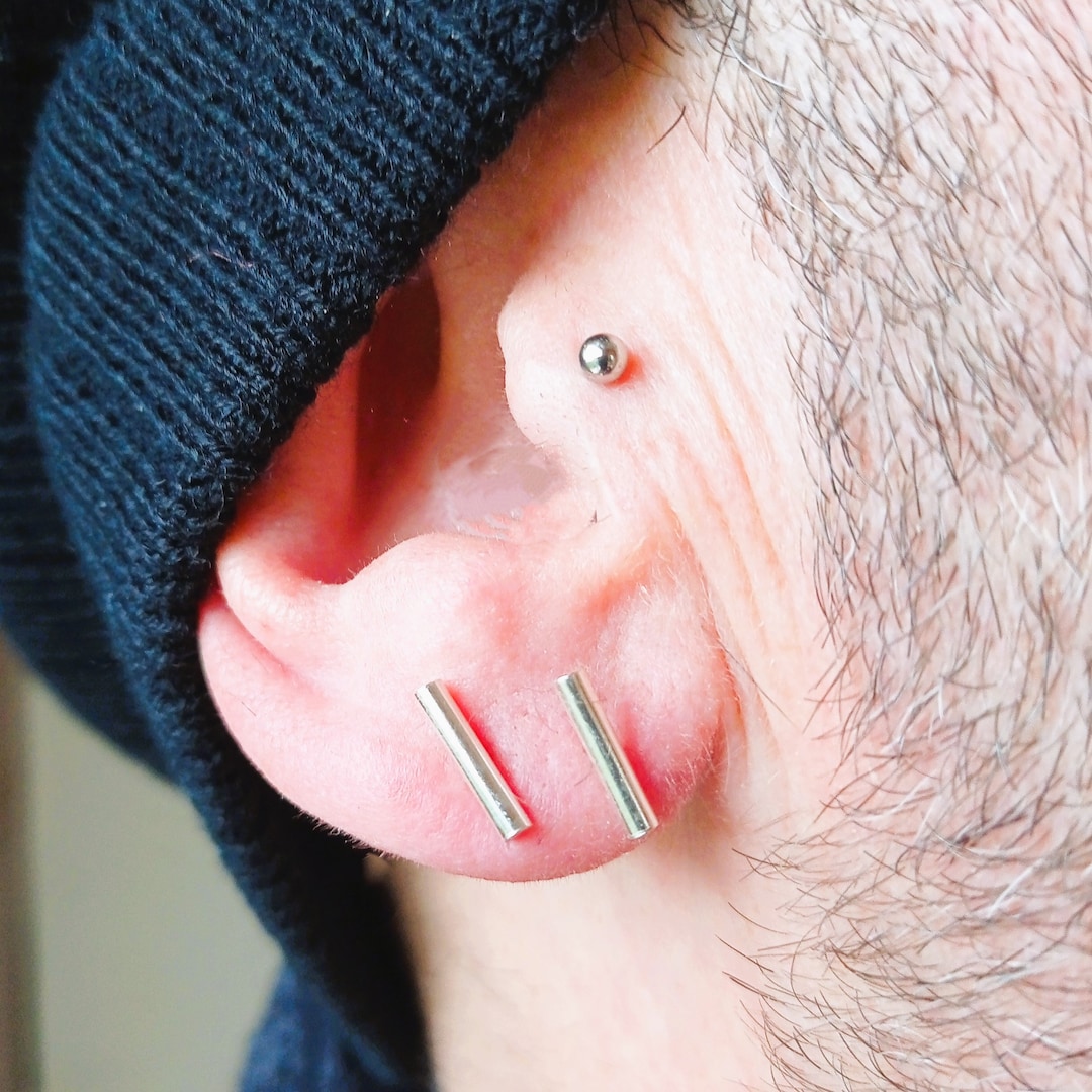 Silver Line Earring With Pressure Back - Minimalist Silver Stud - Etsy