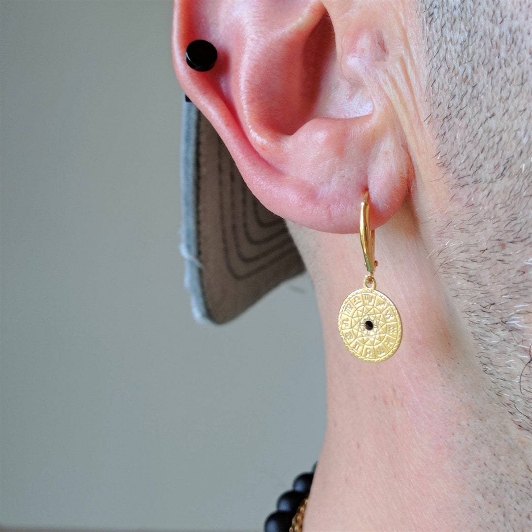 Hoop Earring With Zodiacal Symbols in 929 Sterling Silver and 18-karat ...