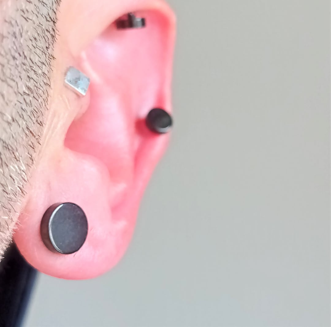 Minimalist Black Steel Earring for Men / Fake Dilator Earring for Men ...