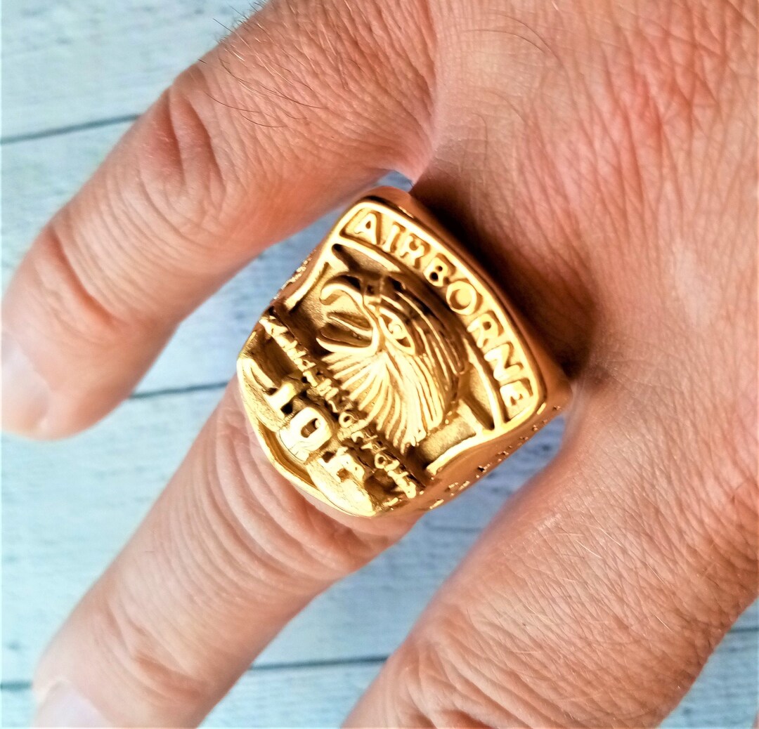 Air Borne Gold Ring / Eagle Steel Ring / Gold Signet Ring for Men ...