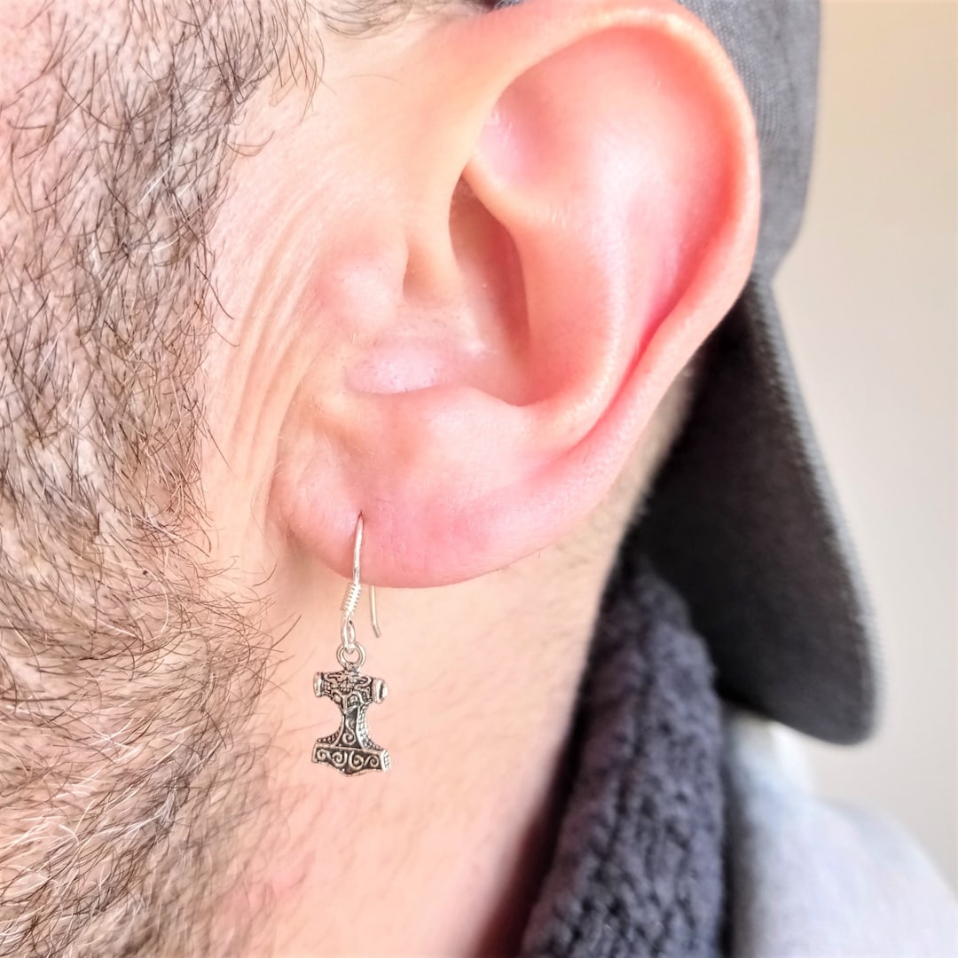 925 Sterling Silver Thor's Hammer Earring / Silver Viking Earring for ...