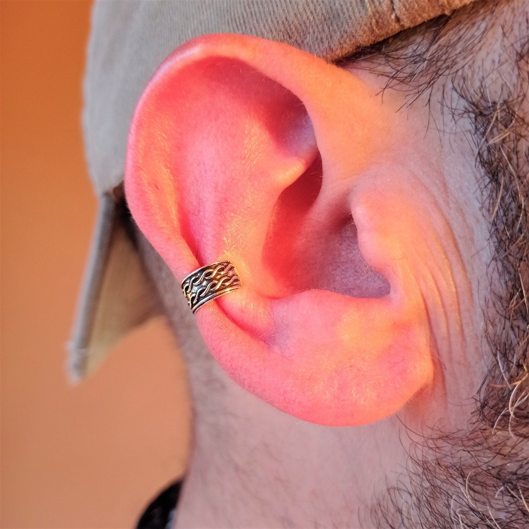 Sterling Silver Men's Ear Cuff Braided Figures 925 Silver Earcuff No ...