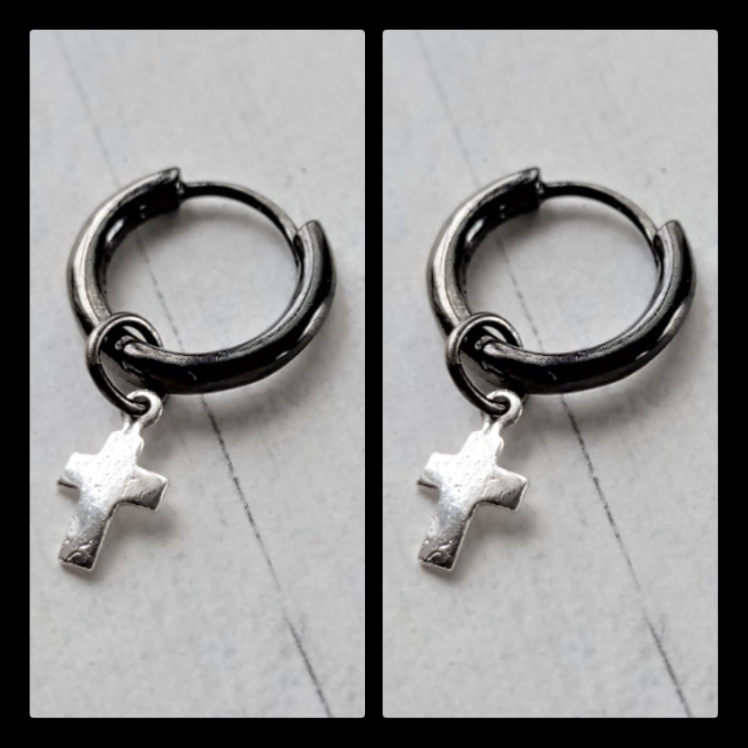 Cross Hoop Earring 925 Sterling Silver - Etsy