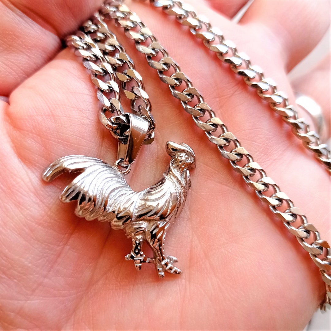Stainless Steel Rooster Necklace, Extra Wide Chain. - Etsy