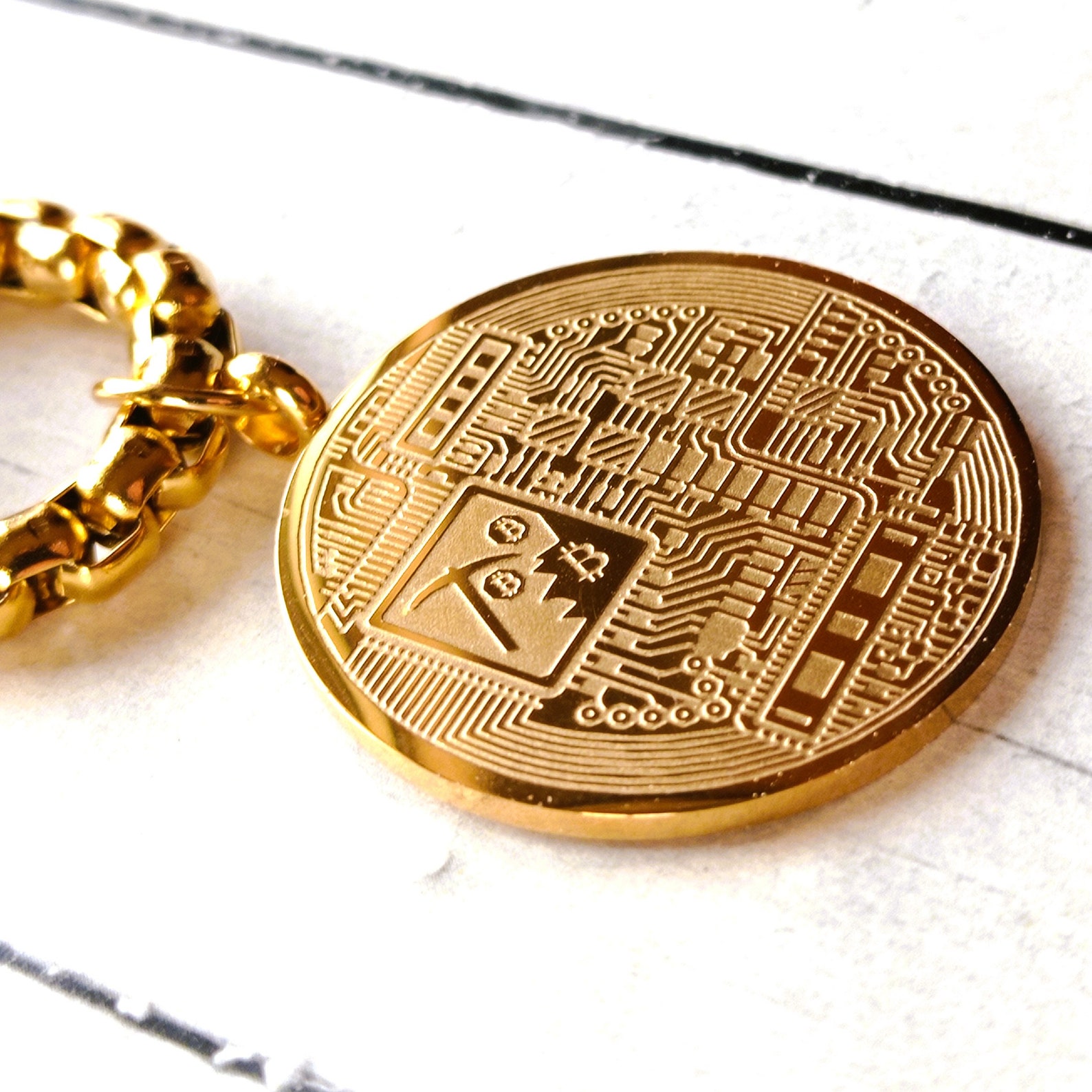 Bitcoin Symbol Pendant in Golden Extra Wide Necklace. - Etsy