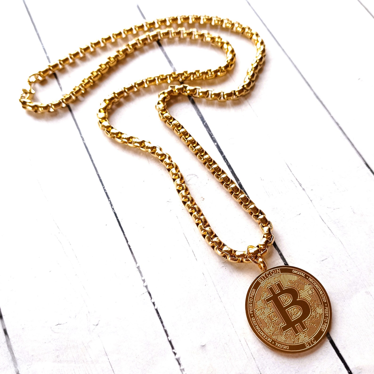Bitcoin Symbol Pendant in Golden Extra Wide Necklace. - Etsy