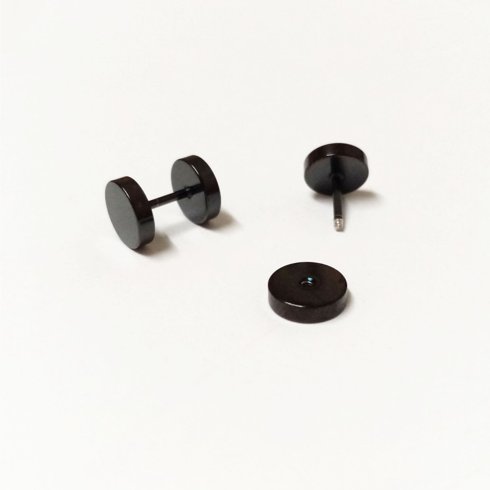 Black disc earrings Men disc Earrings Men Stell Earrings / | Etsy