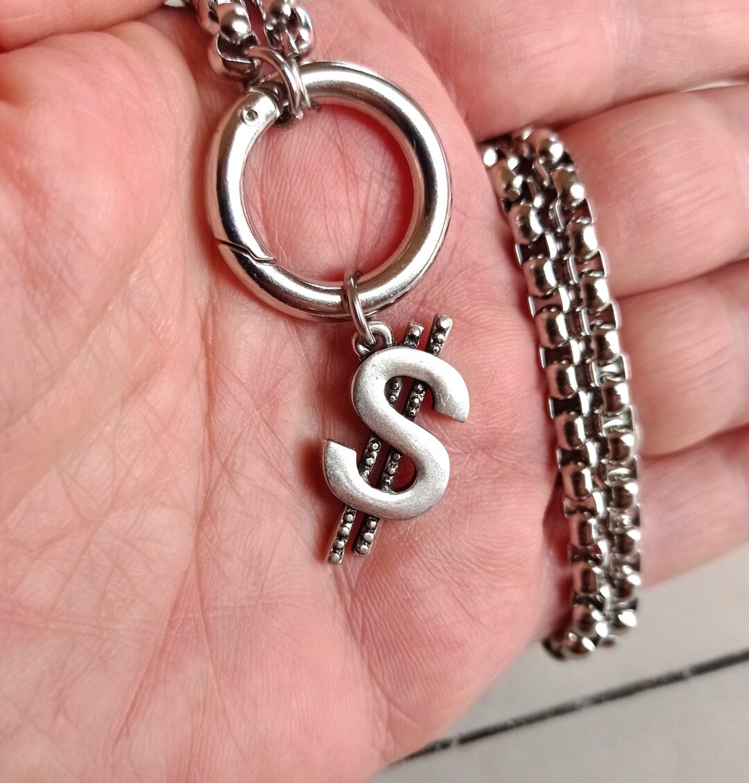 Dollar Symbol on Extra Wide Necklace With Clip on Ring - Etsy