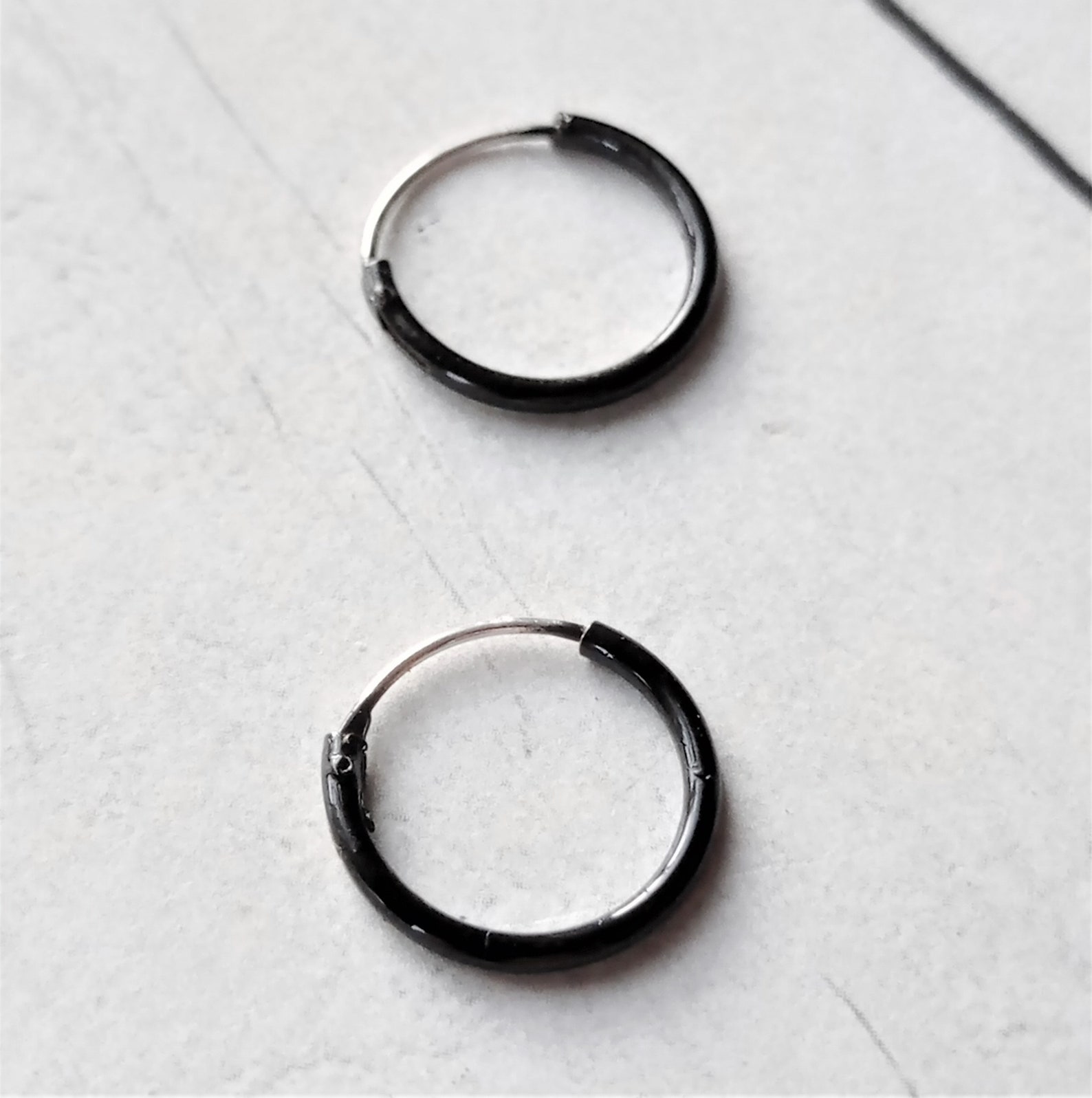 Black Hoop Earring Made in Silver for Man 12mm X 2mm Hoop - Etsy