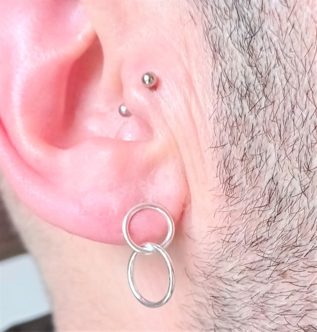 Circle Earrings Joined With Stud Closure 925 Sterling Silver - Etsy