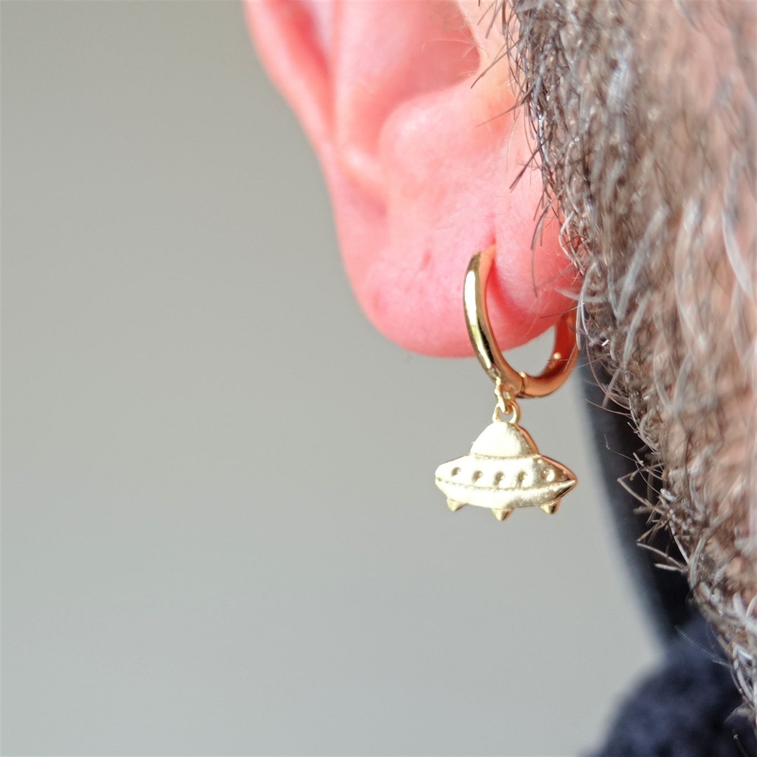Boucle d'oreille créole symbole OVNI en argent sterling 929 avec ...