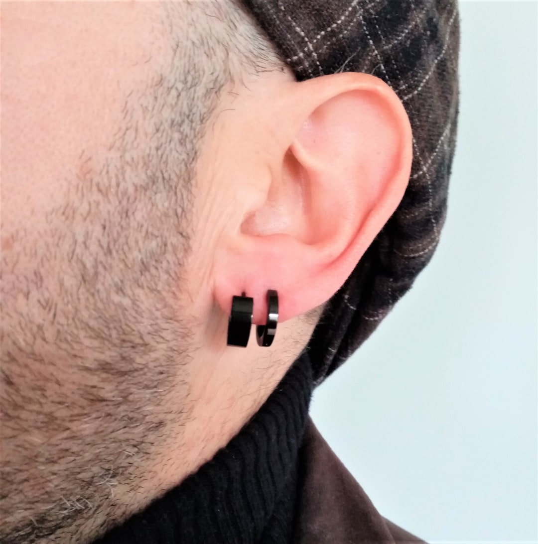 Black Earring With 14 Mm Diameter and Square Profile Stainless Steel - Etsy