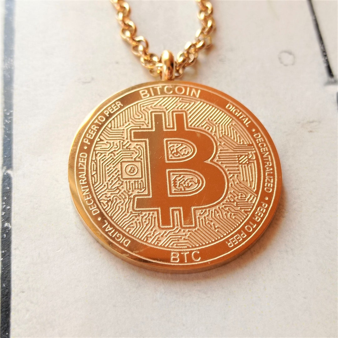 Double-sided Laser Engraved Bitcoin Symbol Pendant in Golden Stainless ...