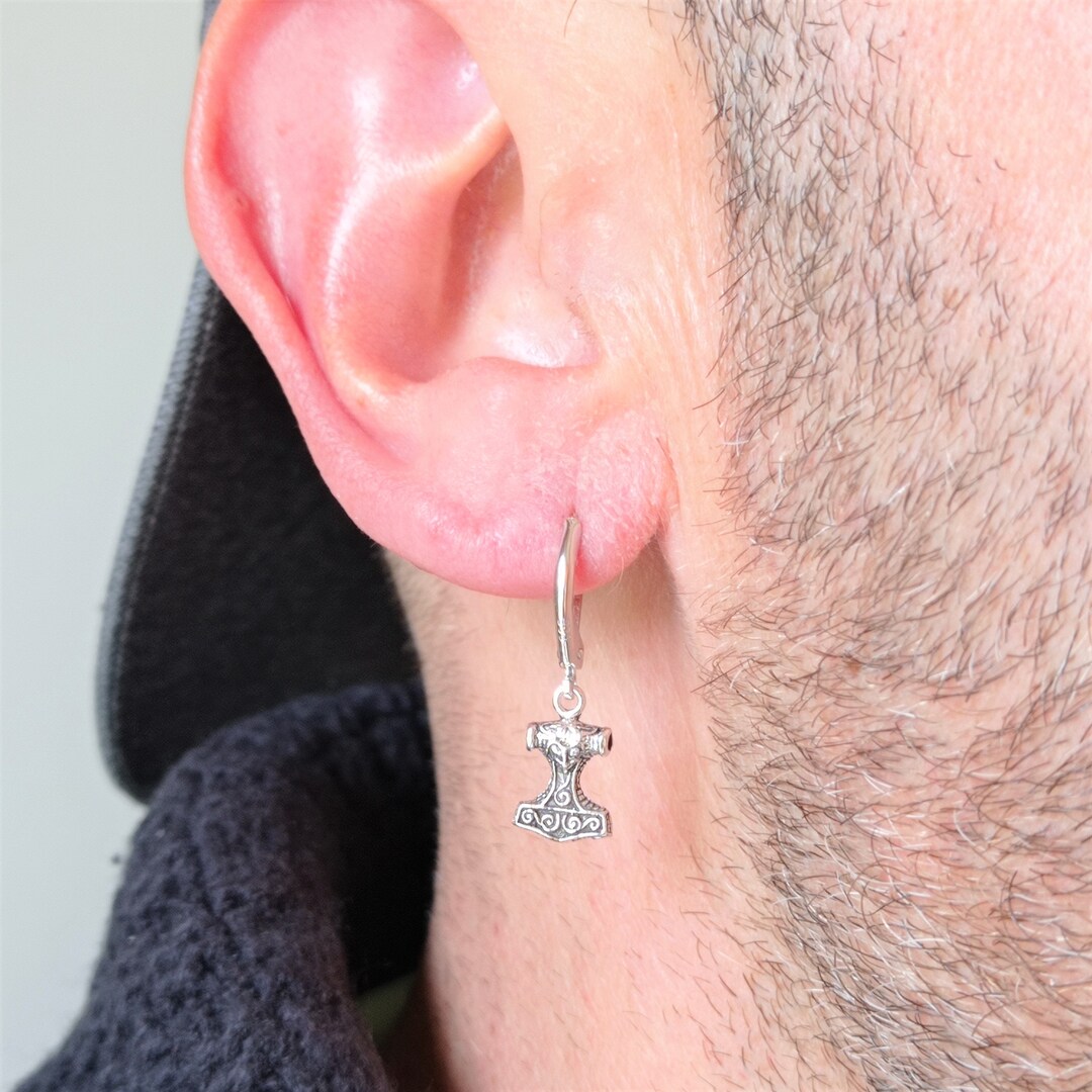 Thor's Hammer Sterling Silver Earring With Crossbow Clasp · Viking ...