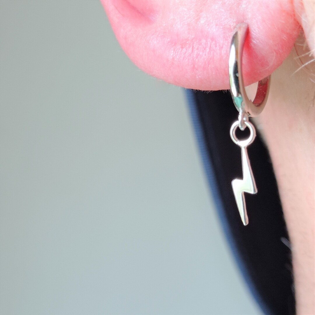 Lightning Bolt Hoop Earring With Clip on Closure · Sterling Silver 12 ...