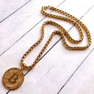 Bitcoin Symbol Pendant in Golden Extra Wide Necklace. - Etsy
