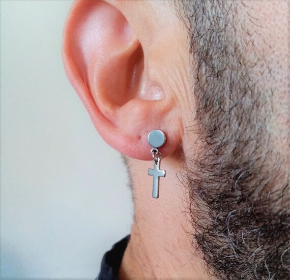 Simple handmade earring for men with button fastening and | Etsy