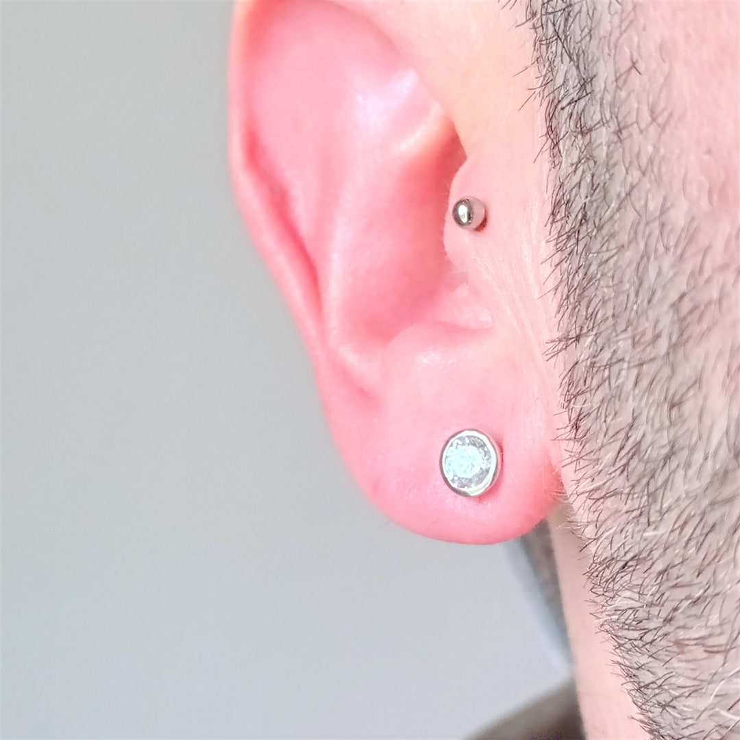 Sterling Silver Earring With High-gloss Zirconite, Pressure Closure ...