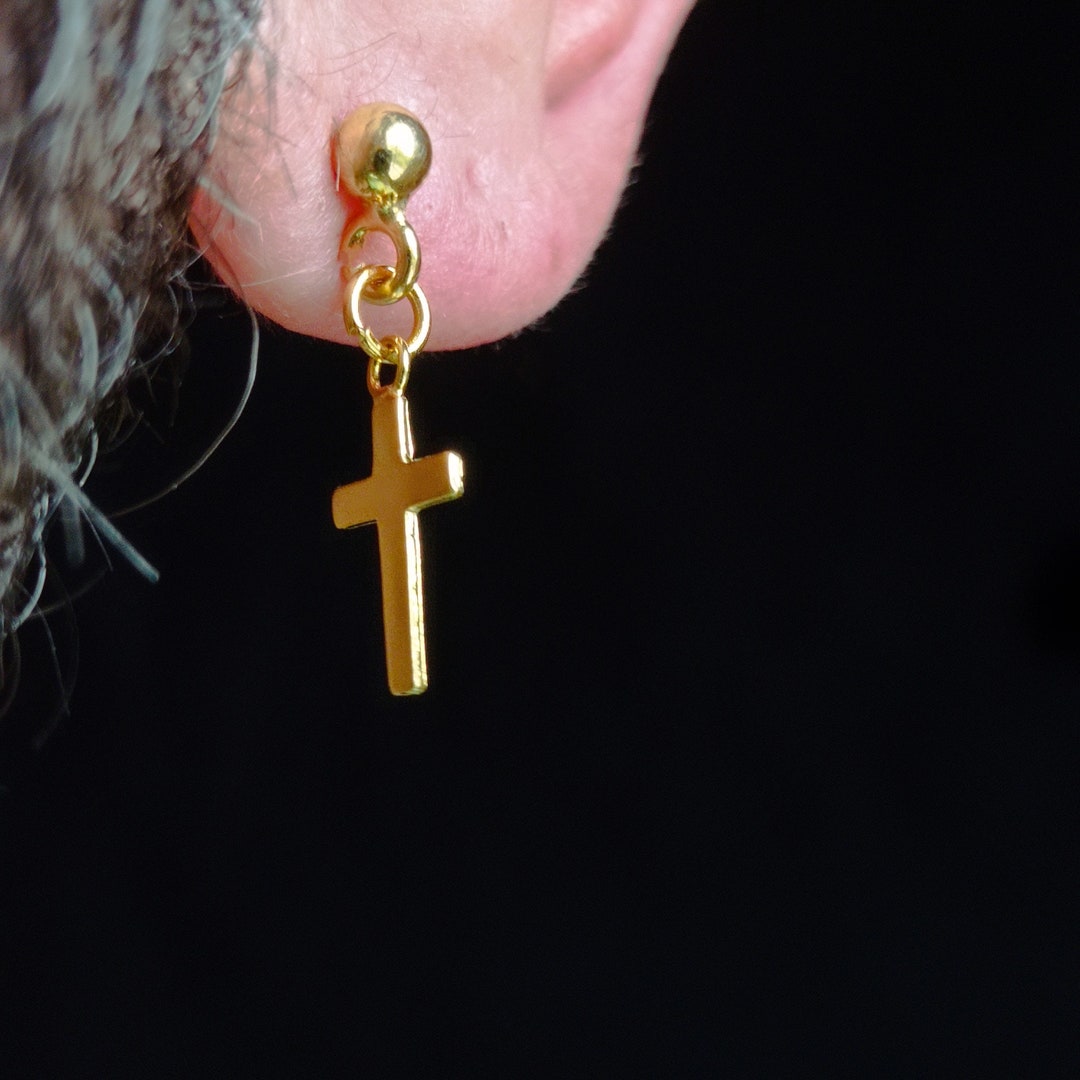 Sphere Earring With Cross in Sterling Silver and 18 Carat Gold Plating ...