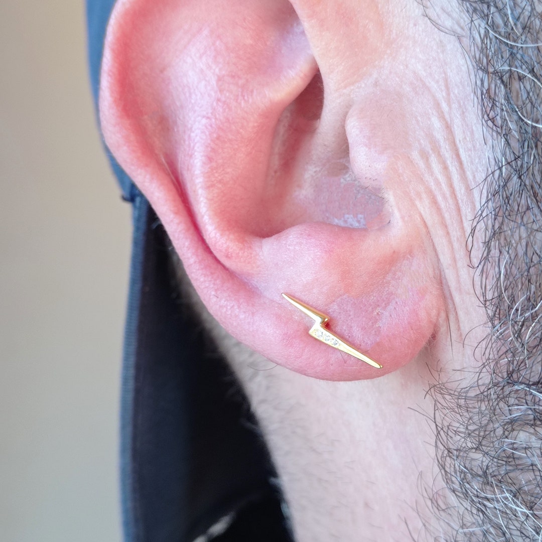 925 Silver Lightning Bolt Earring With 18 Carat Gold Plating - Etsy