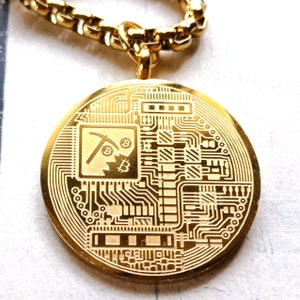 Golden Bitcoin Symbol Pendant in Wide Necklace. - Etsy