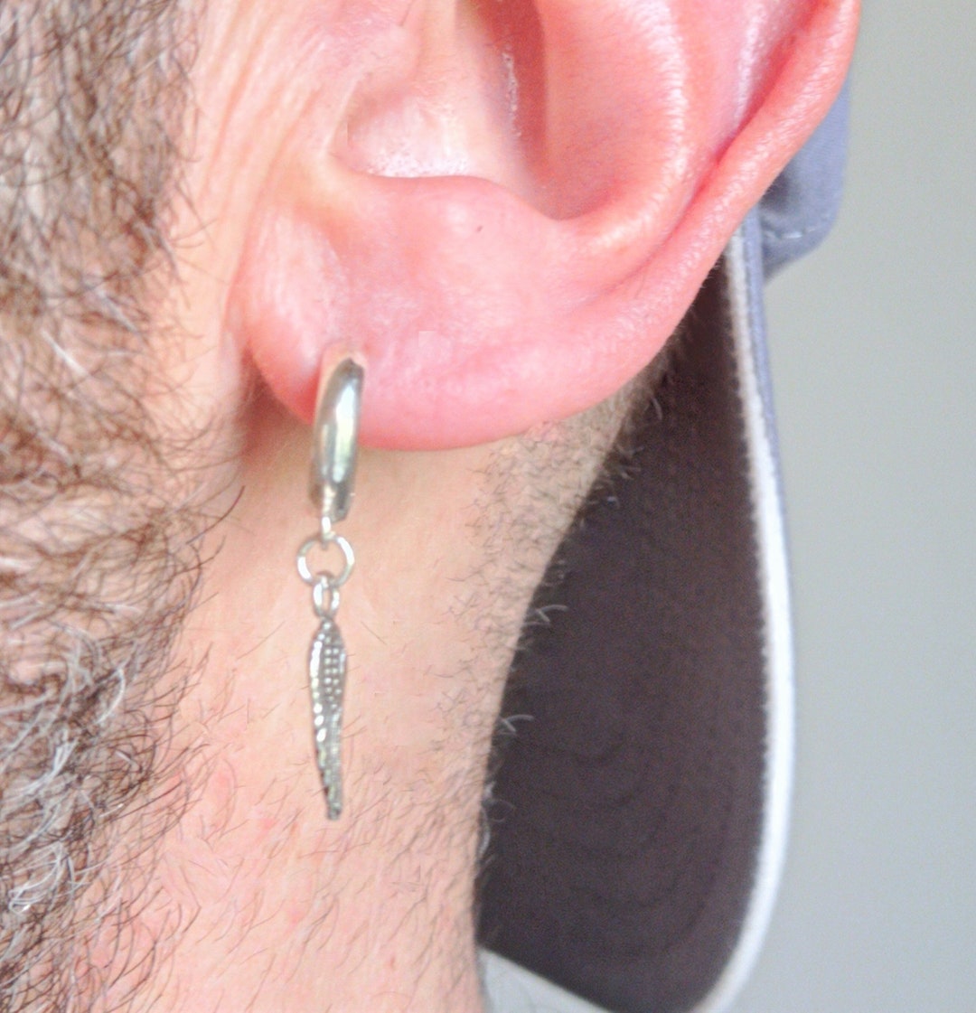 Earring With Feather, Extra Wide Caliber, Clip on Closure Silver ...