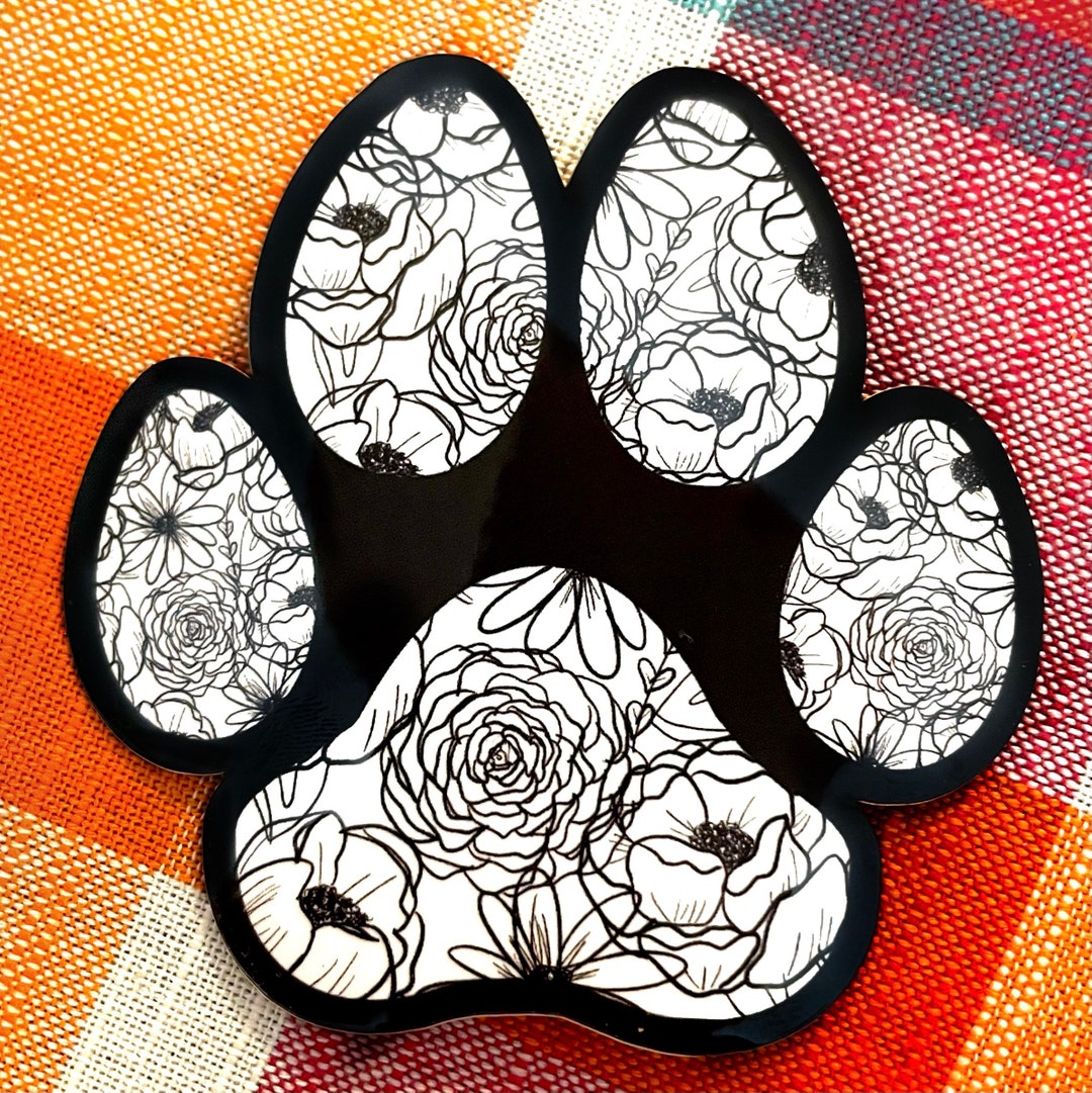 White Floral Paw Print Sticker - Etsy