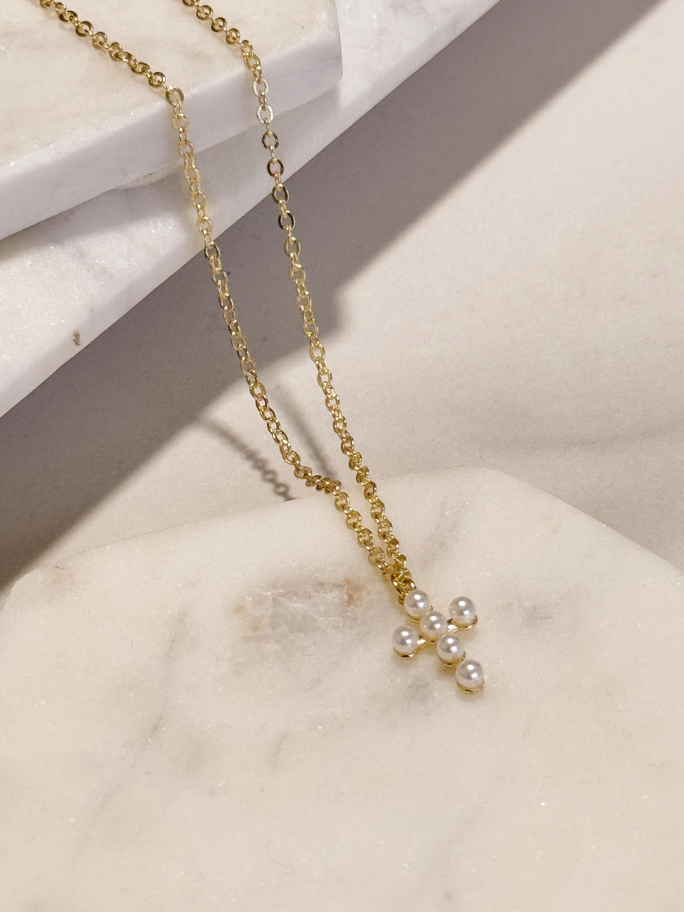 Chain With Pearl Cross Charm - Etsy