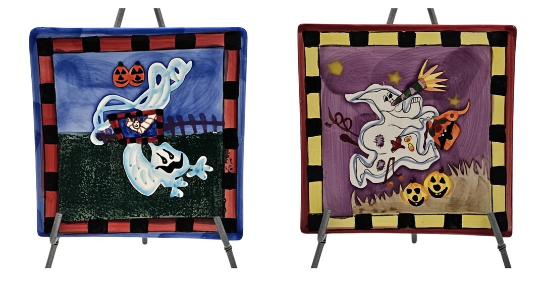 Vtg Halloween Ceramic Plates W/ghosts & Jack-o-lanterns, Dessert Plates ...