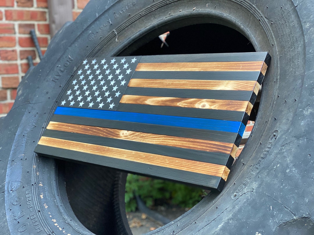 Thin Blue Line Police Rustic Wood American Flag, Rustic Flag, American ...