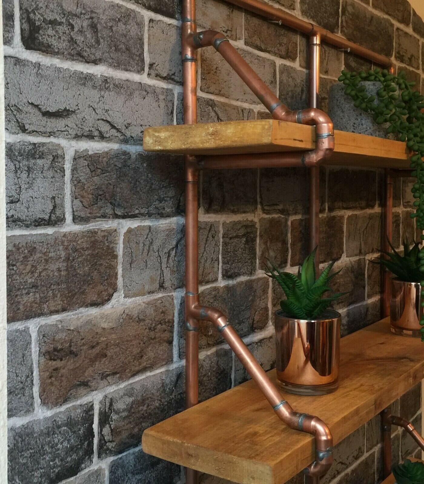 Copper pipe 3 Tier Shelf Shelving Wood Steampunk Vintage Rustic ...