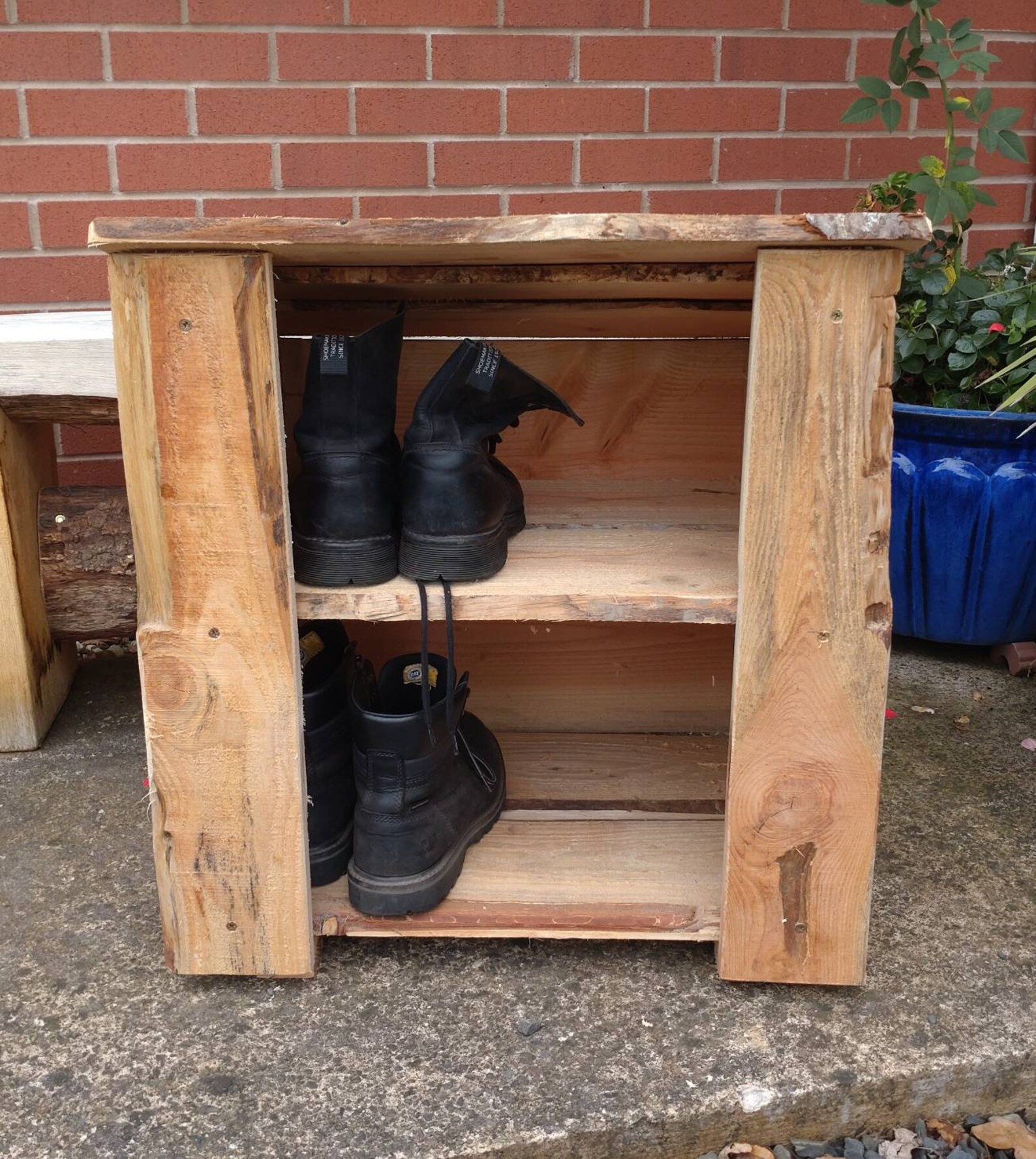 Natural Rustic Wooden Wood Tall Shoe Shed Shelter Boot Trainer Storage ...