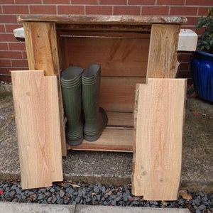 Natural Rustic Wooden Wood Tall Shoe Shed Shelter Boot Trainer Storage ...