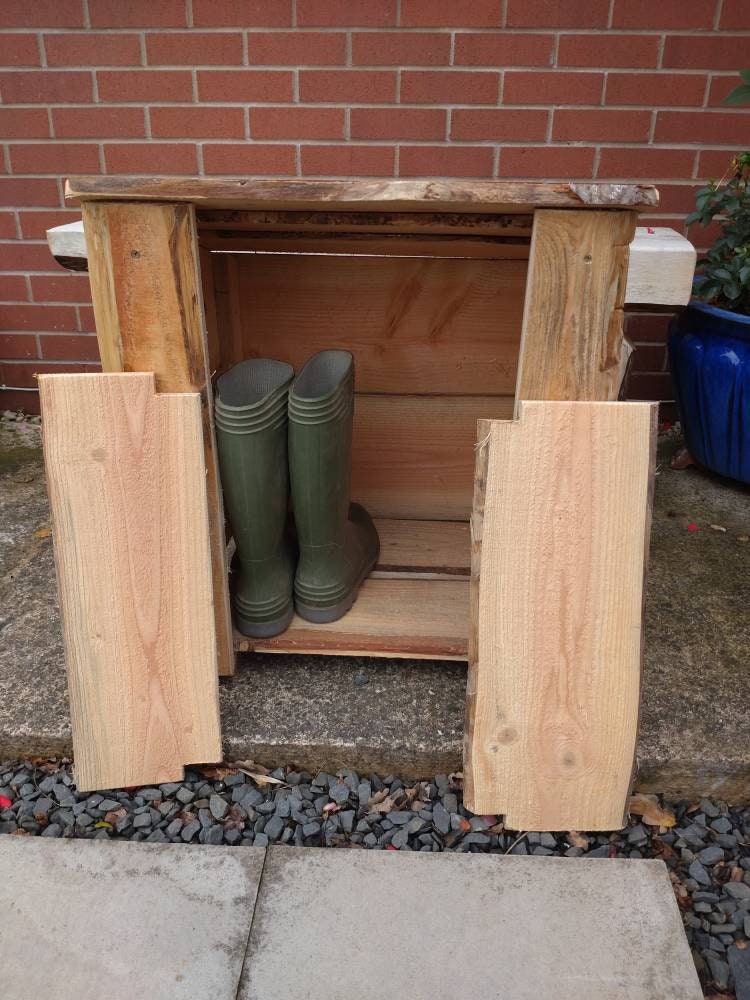 Natural Rustic Wooden Wood Tall Shoe Shed Shelter Boot Trainer Storage ...
