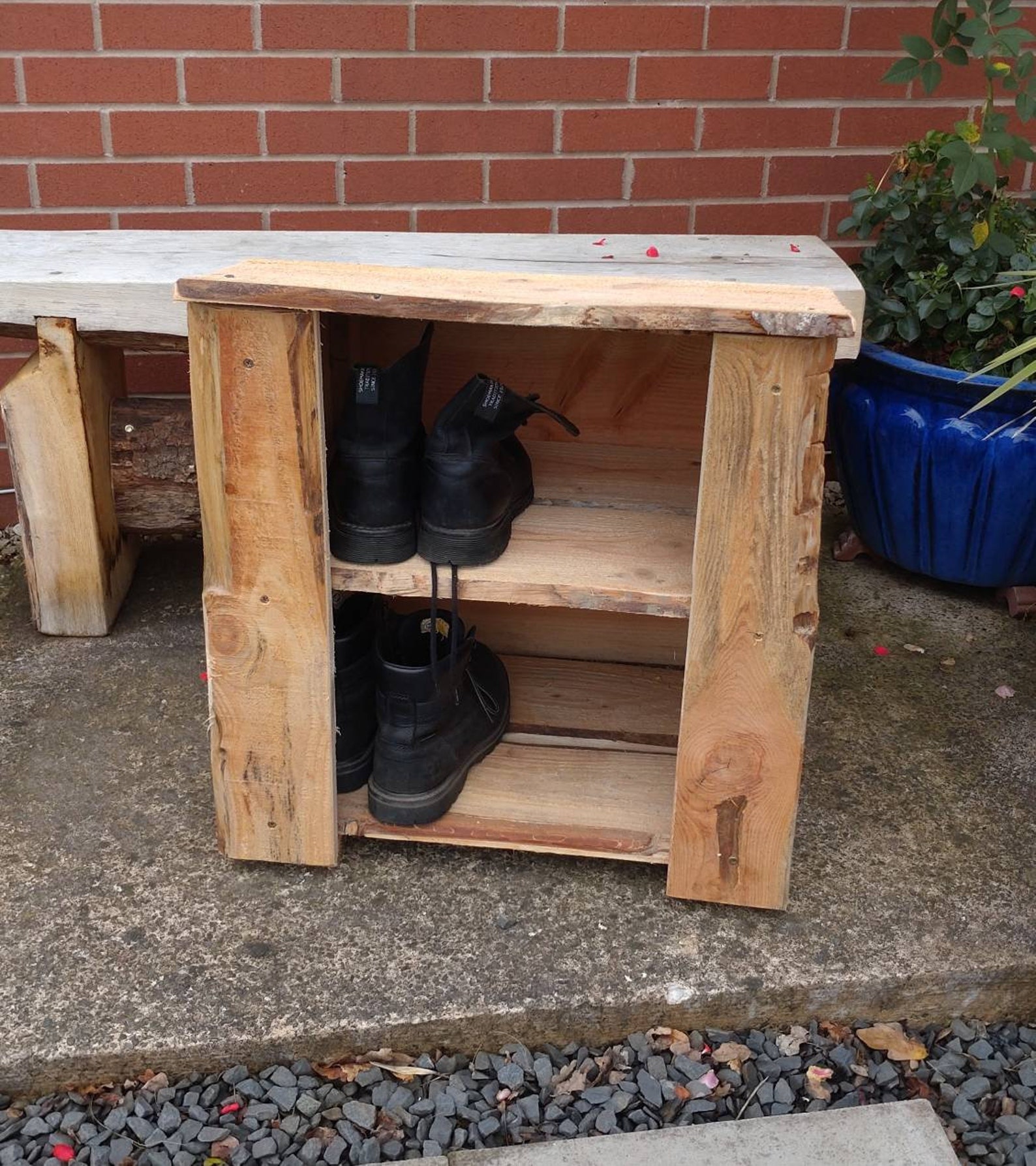 Natural Rustic Wooden Wood Tall Shoe Shed Shelter Boot Trainer Storage ...