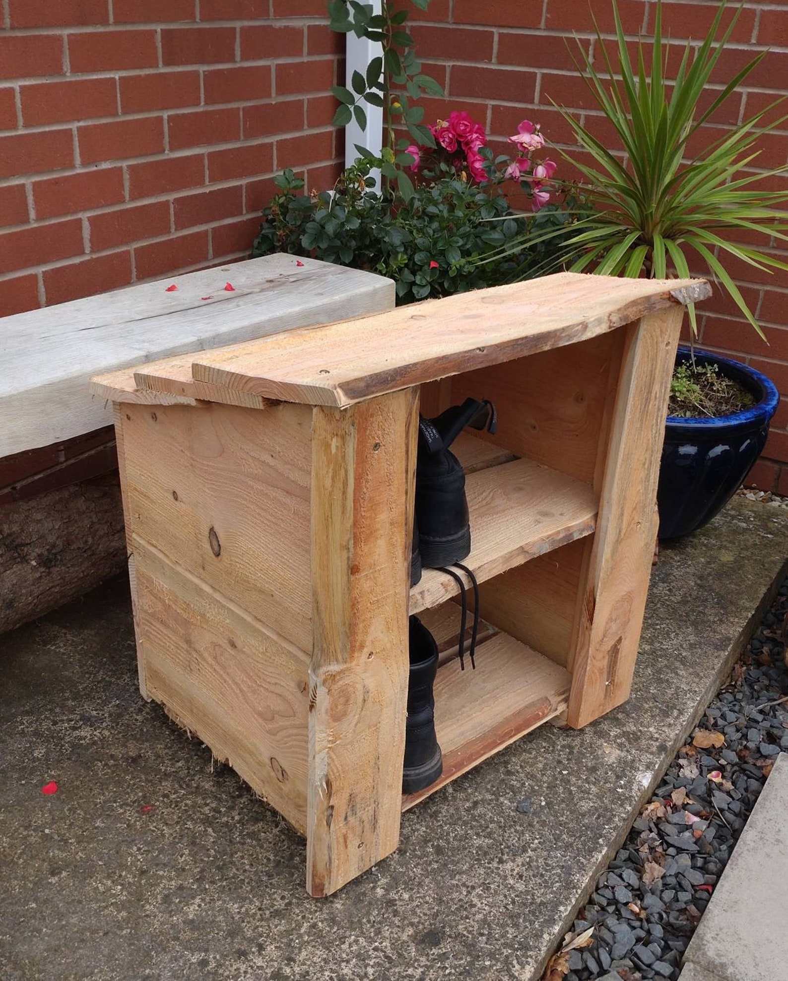 Natural Rustic Wooden Wood Tall Shoe Shed Shelter Boot Trainer Storage ...