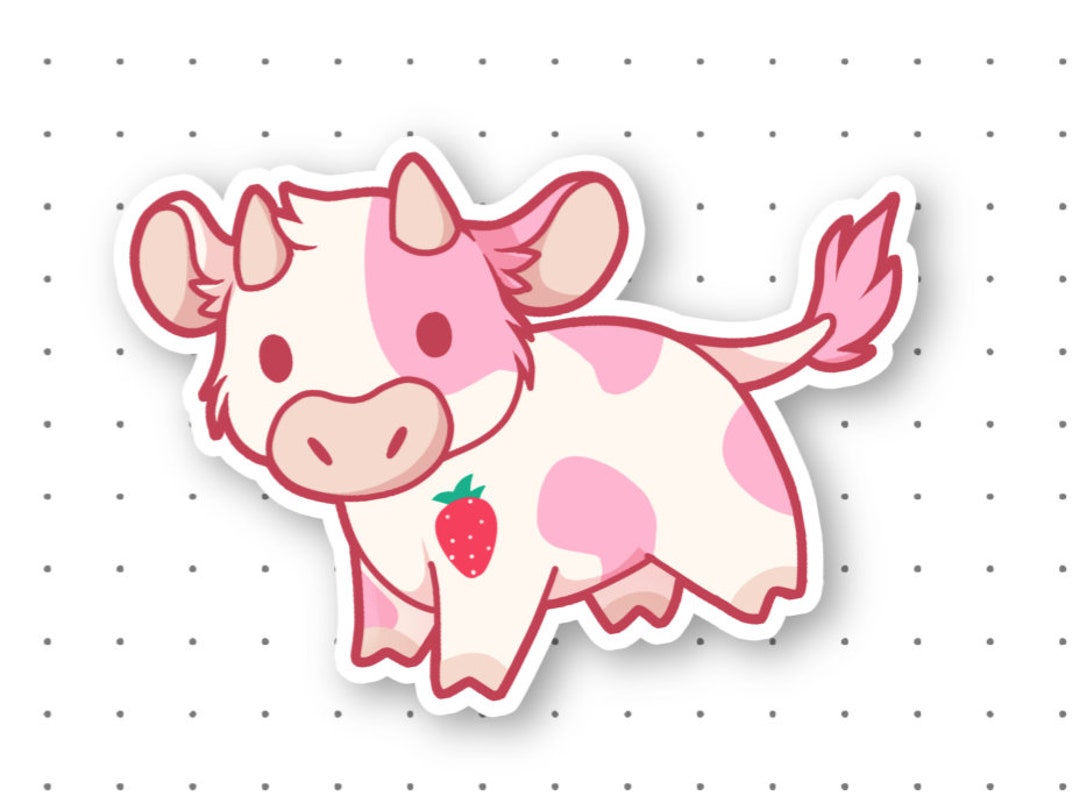 Strawberry Milkshake Cow Sticker • Pillow Pets Cow Die Cut Sticker - Etsy