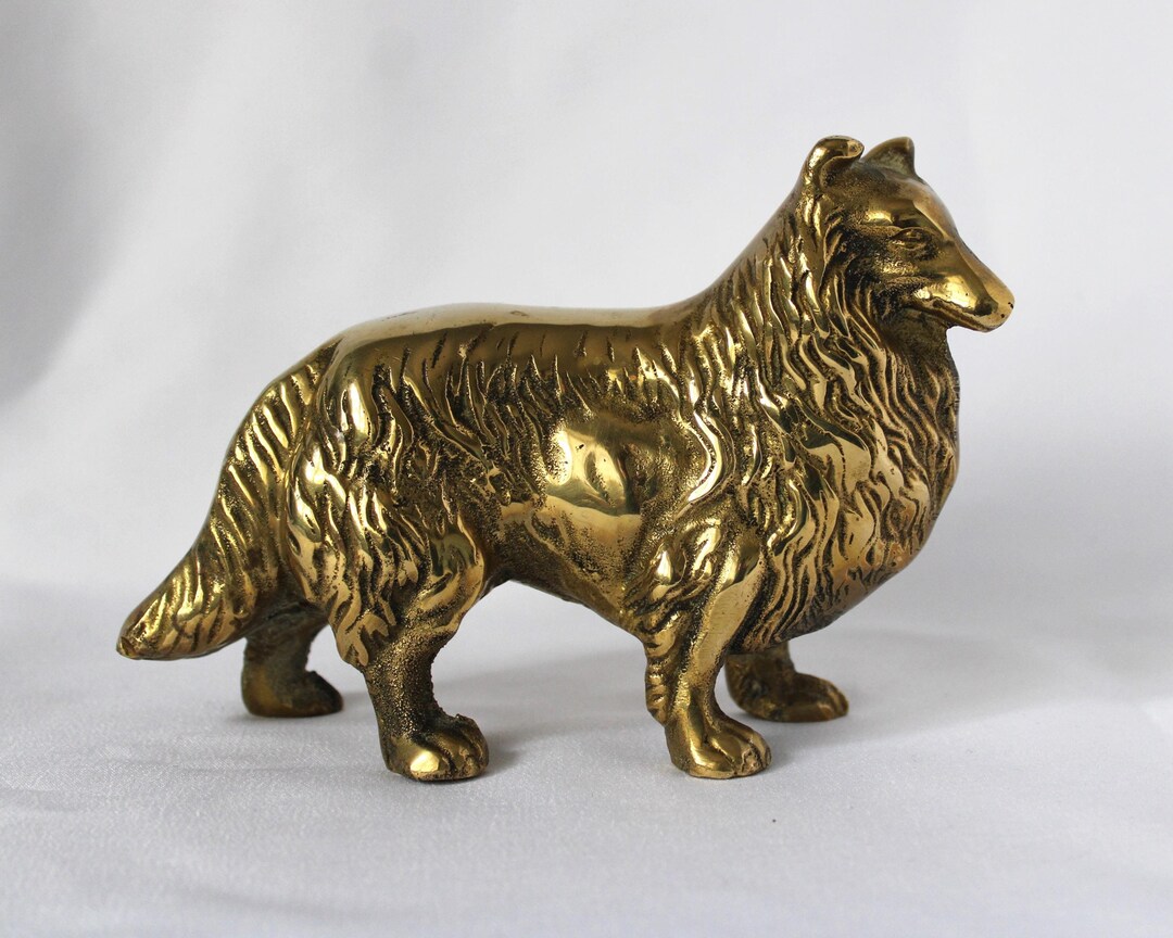 Vintage Brass Collie Figurine, Heavy Brass Dog Sculpture, Lovely Metal ...