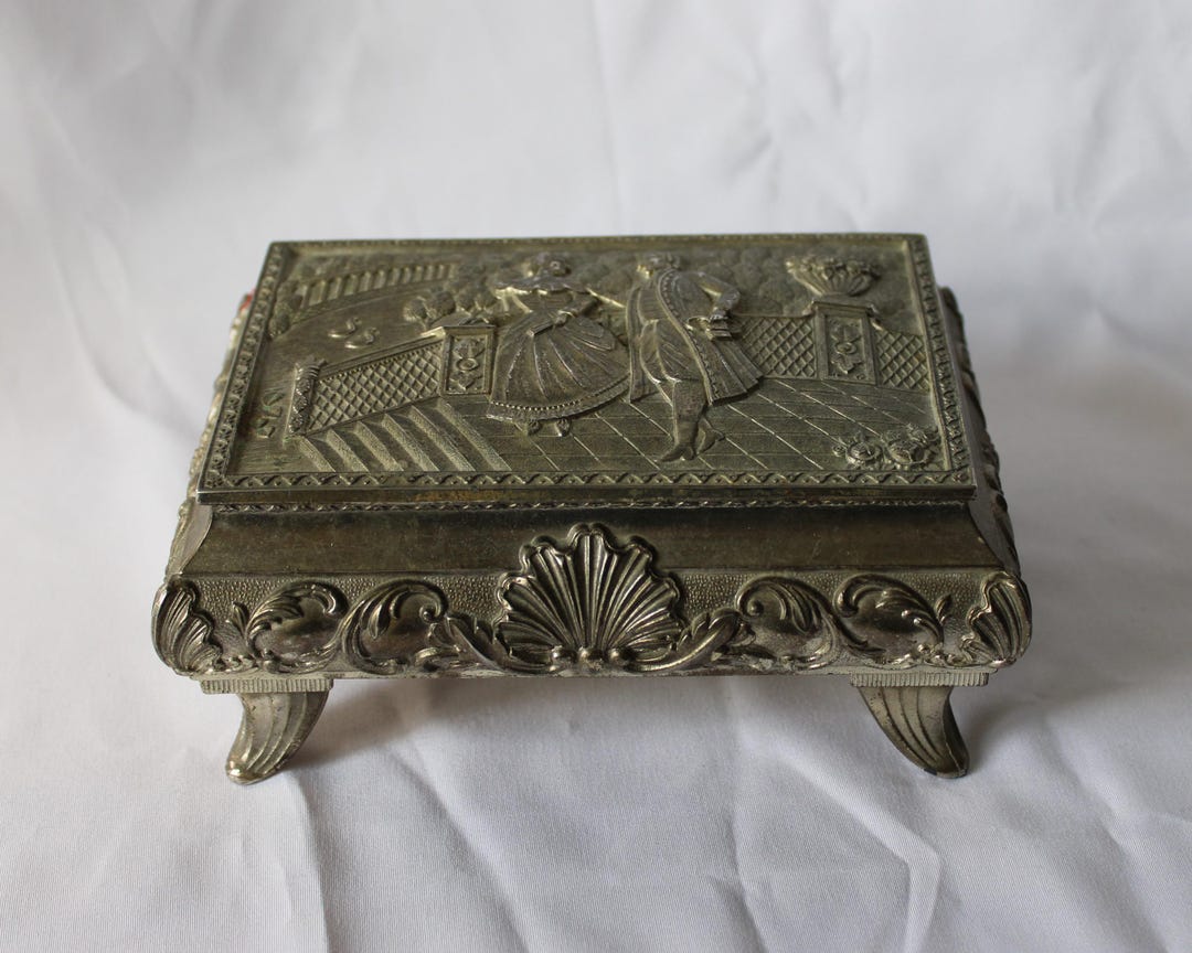 Vintage Decorative Metal Box – Embossed Jewellery or Trinket Box With ...