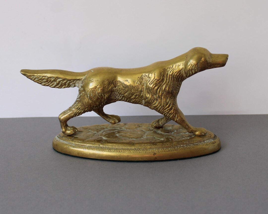 Vintage Brass Dog Sculpture, Solid Brass Setter on Brass Stand ...