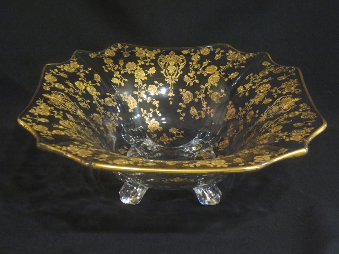 Cambridge Rose Point Gold Encrusted 4 Footed Bowl - Etsy