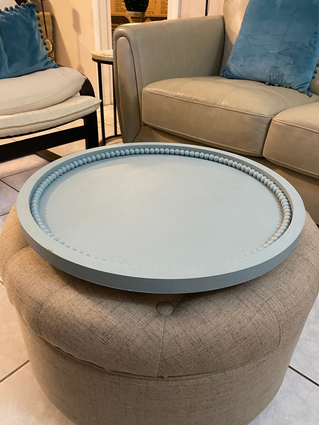 Farmhouse/shabby Chic, Country Style Wood Round Coffee Table Tray ...