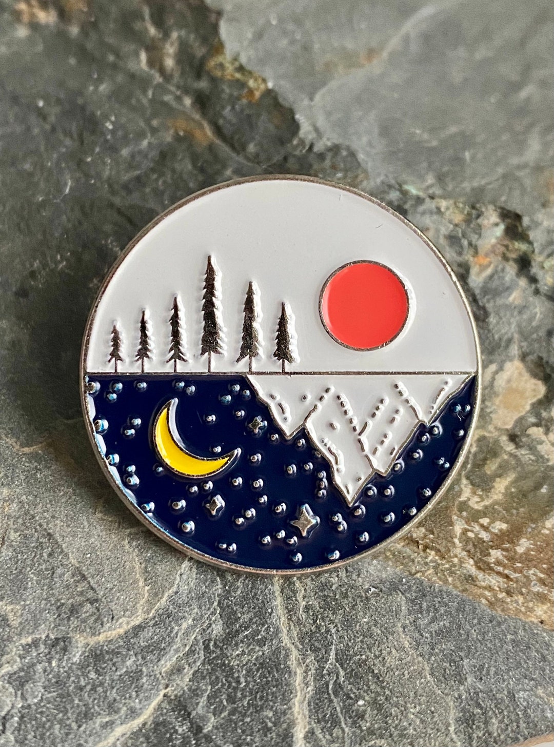 Starry Night Mountains Silver Enamel Pin - Etsy