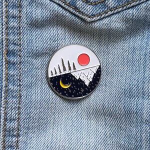 Starry Night Mountains Silver Enamel Pin - Etsy