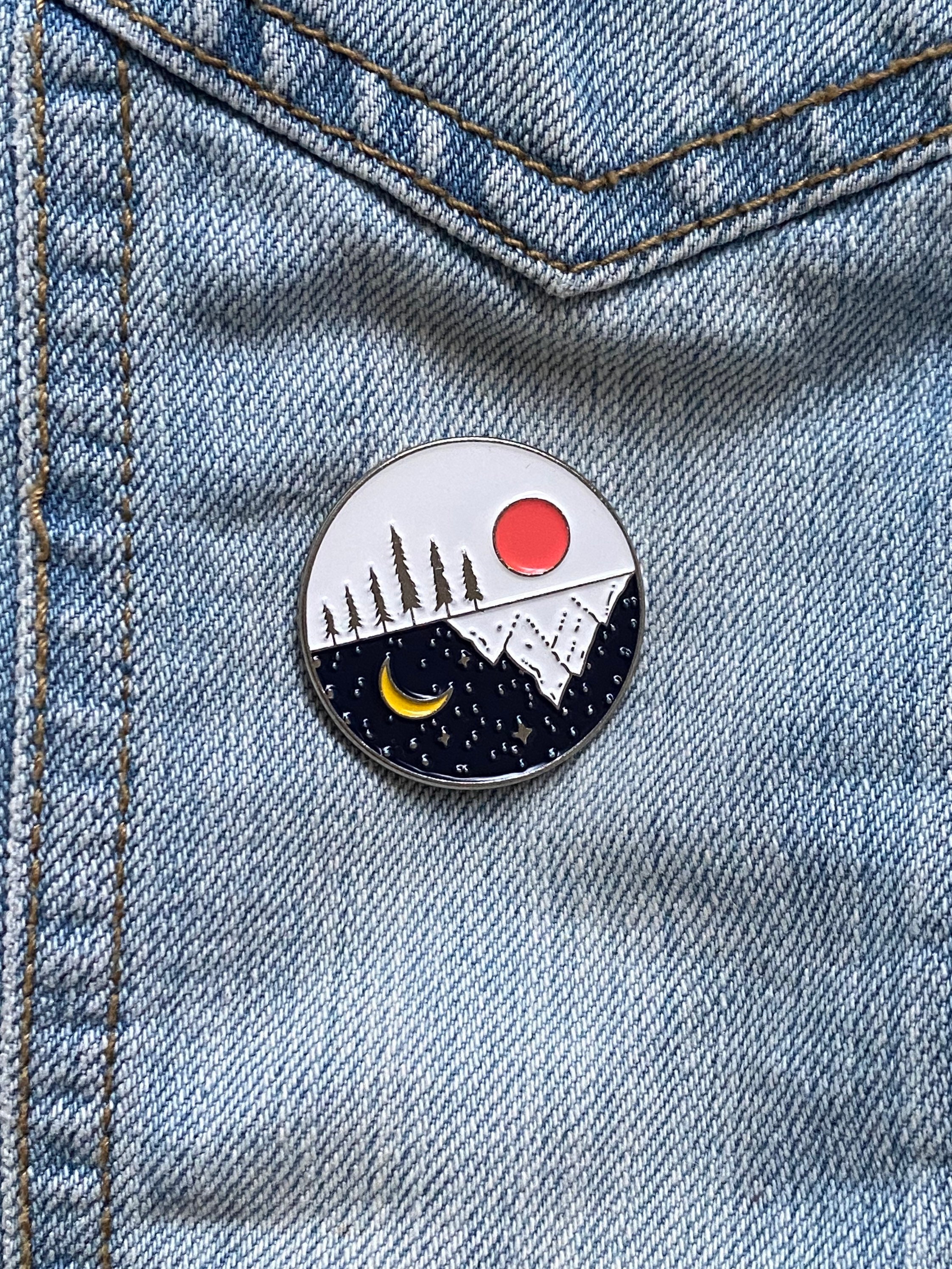 Starry Night Mountains Silver Enamel Pin | Etsy