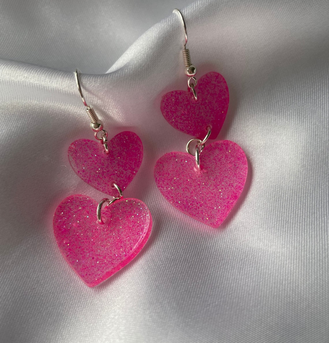 Y2k Pink Glitter Heart Earrings Etsy