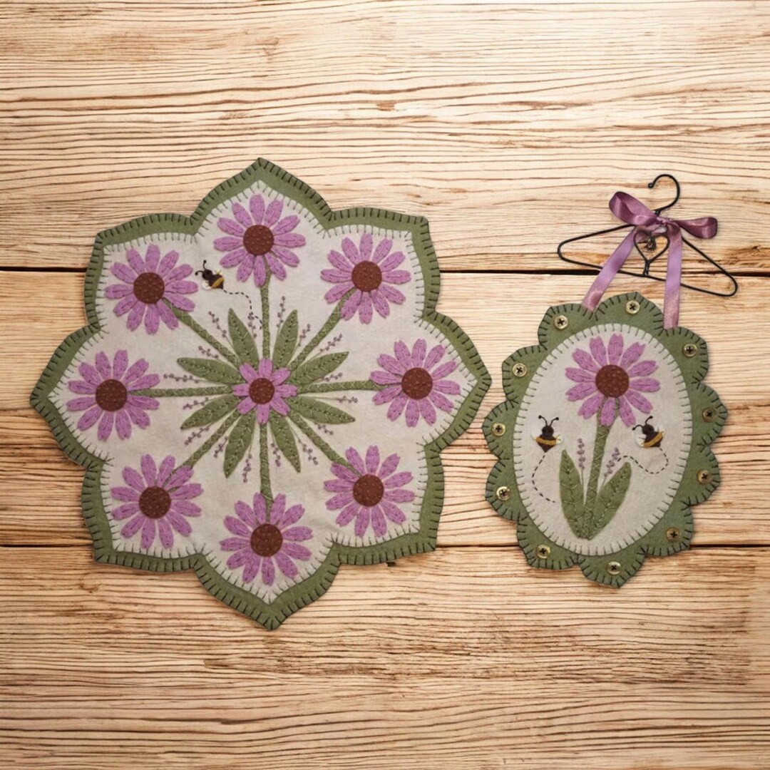 Pre-washed Wool Felt Penny Rug Kit - Summer Blossoms Coneflowers ...