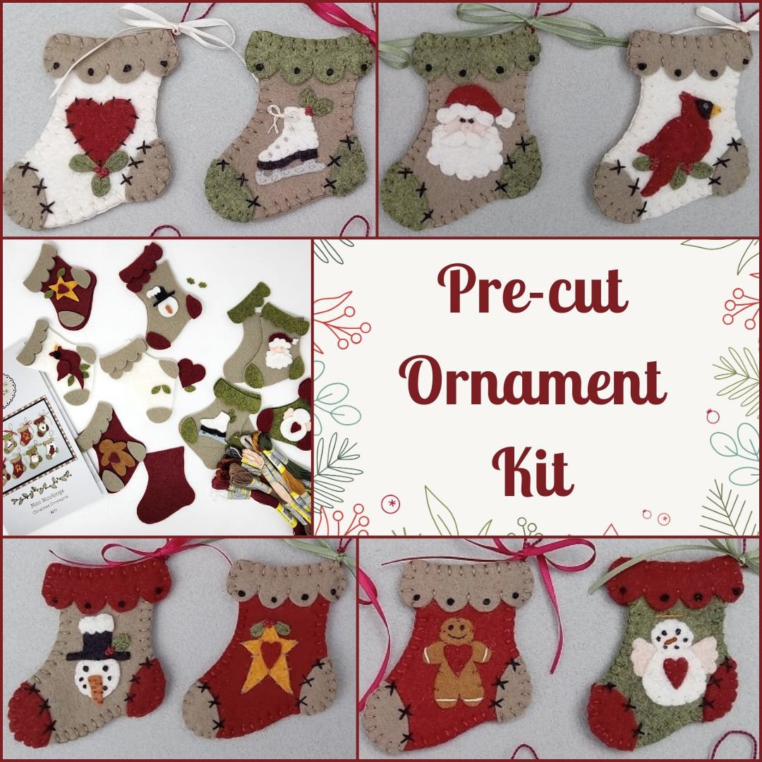 Pre-cut Wool Blend Felt Mini Stocking Ornament Kit - Penny Lane ...