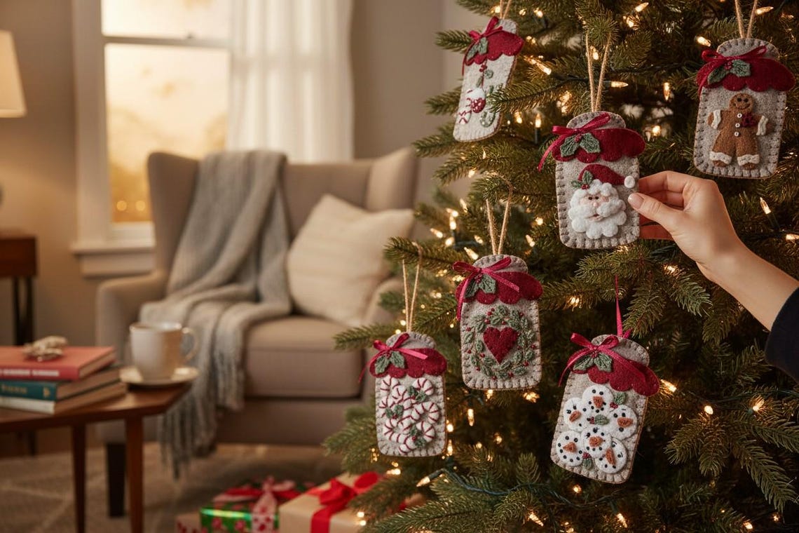 Homemade Holiday Wool Felt Kit – Pre-cut Wool Appliqué Ornaments – DIY ...