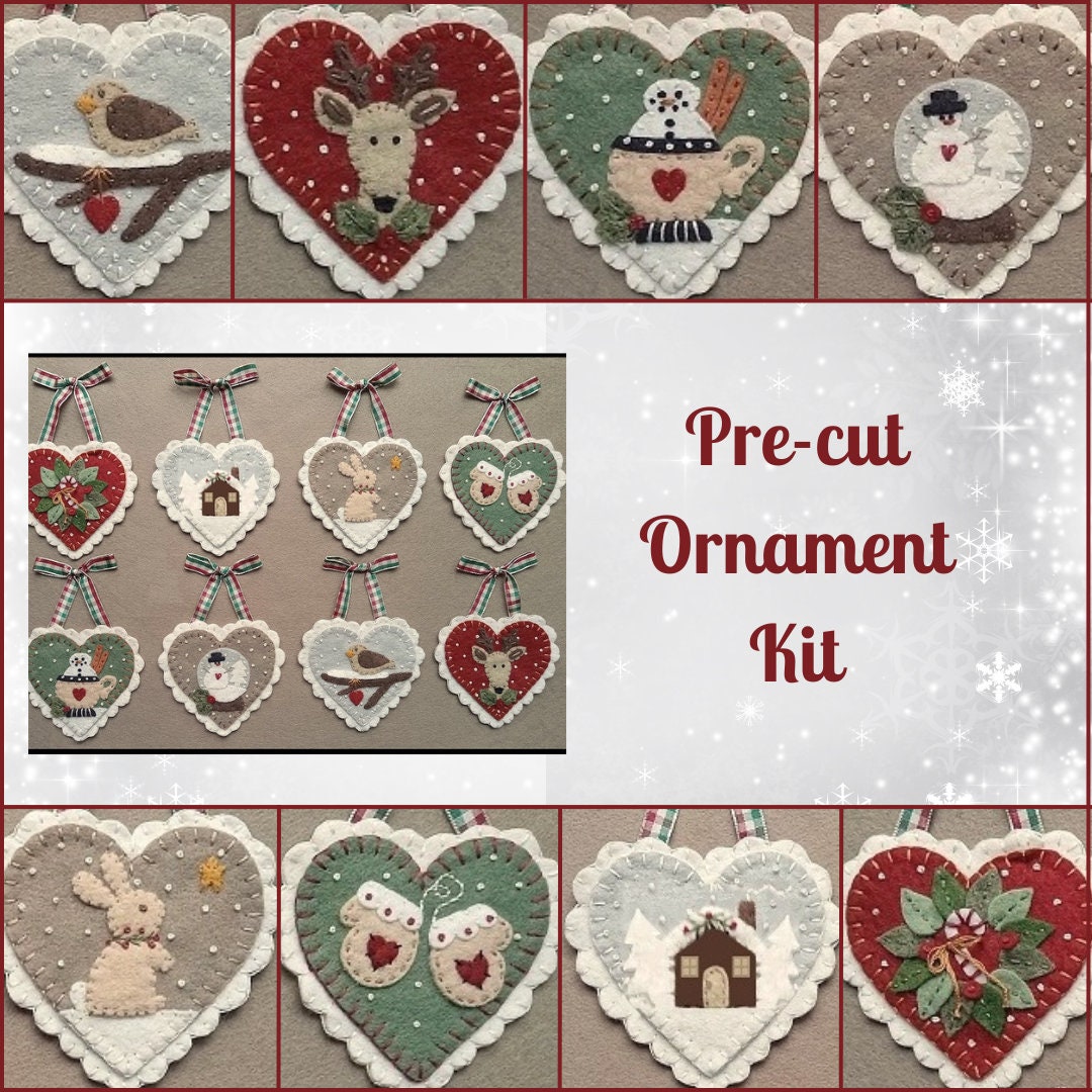 Pre-cut Wool Blend Felt Holiday Hearts Ornament Kit - Penny Lane ...